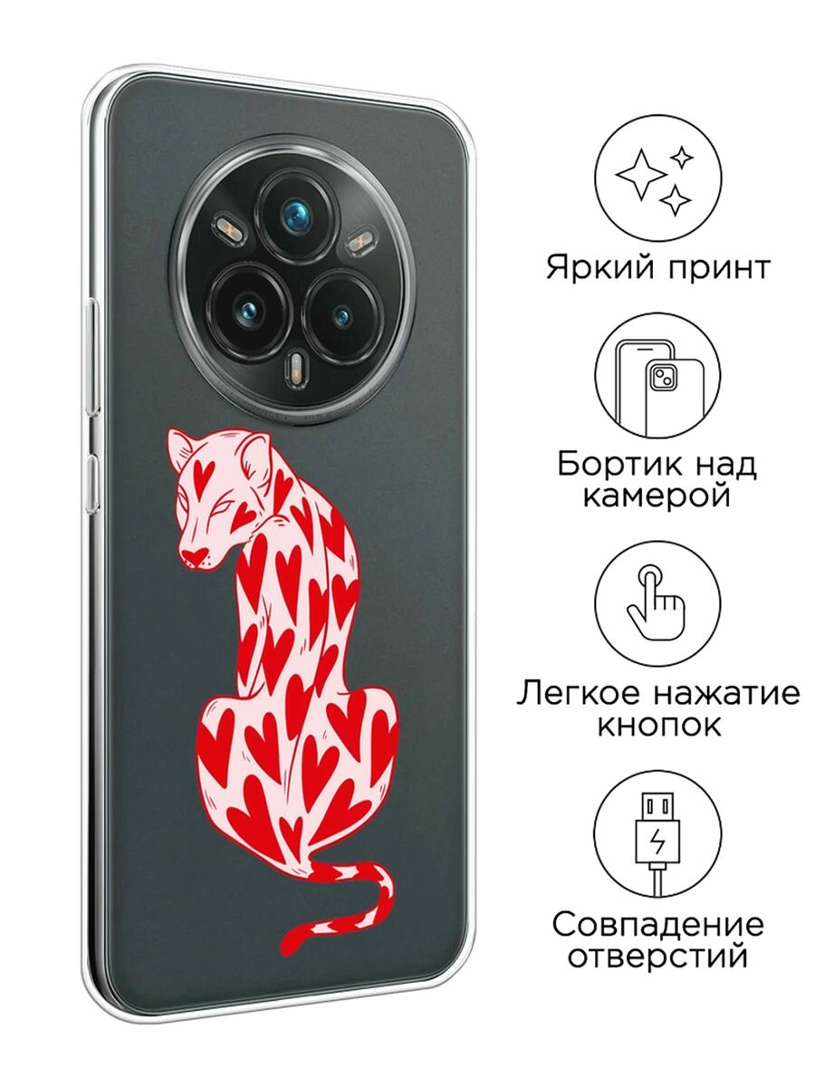 Чехол на Realme 14 Pro / Реалми 14 Про с принтом "Heart panther 2 - 14 февраля", прозрачный — фото 1