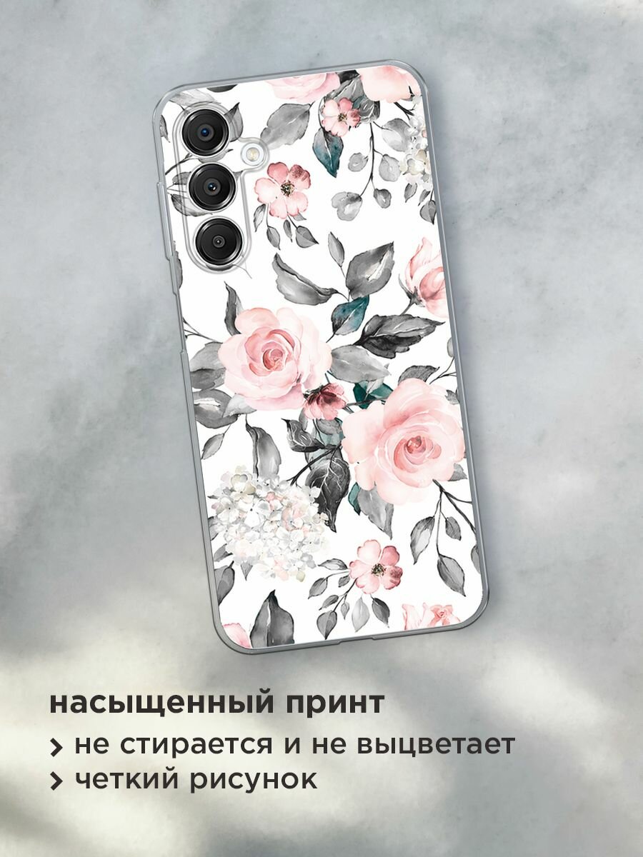 Чехол на Samsung Galaxy A16 / Самсунг А16 с принтом "Розы на белом" — фото 1