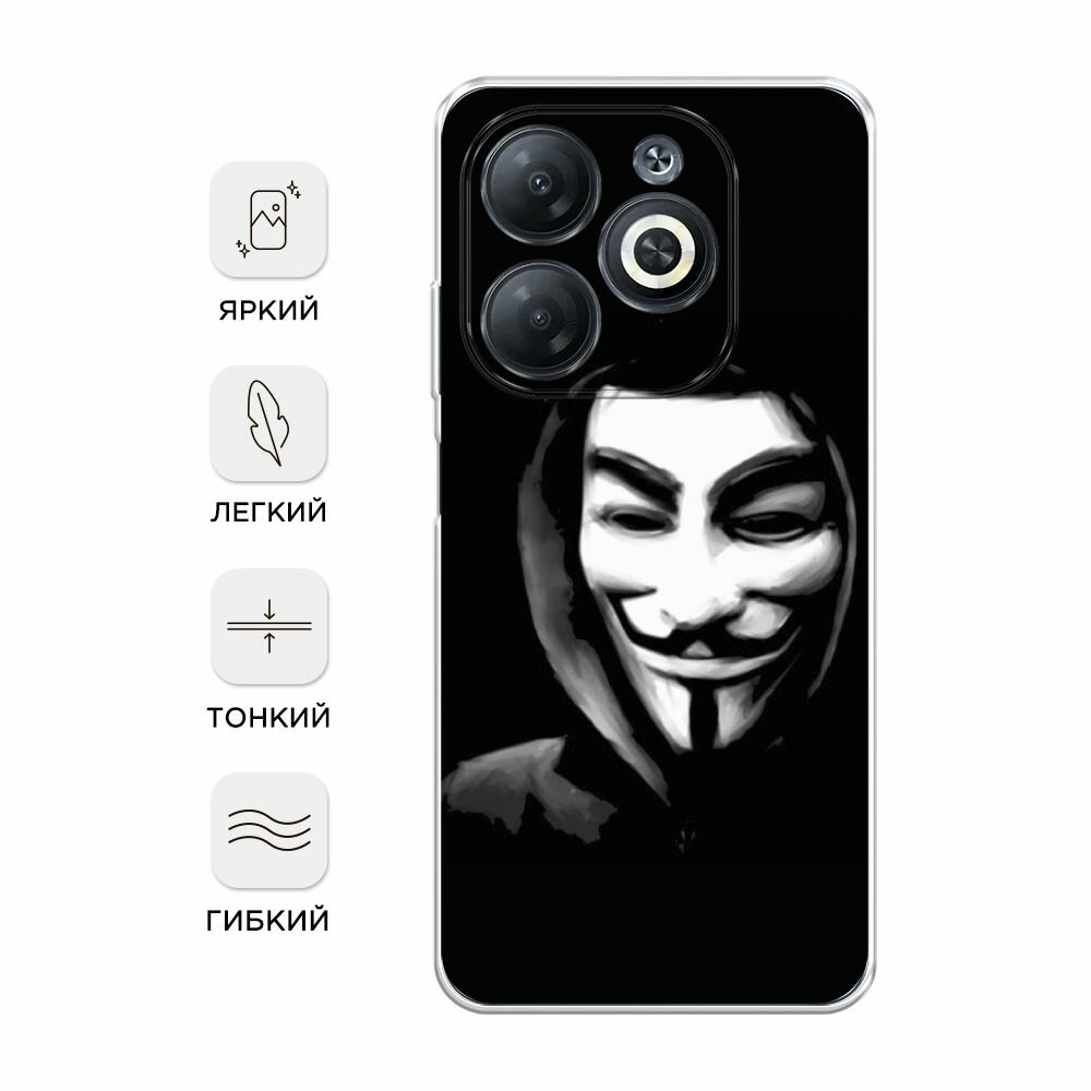 Чехол на Infinix Smart 8/8 HD/HOT 40i / Инфиникс Смарт 8/8 HD/HOT 40i с принтом "Анонимус" — фото 1