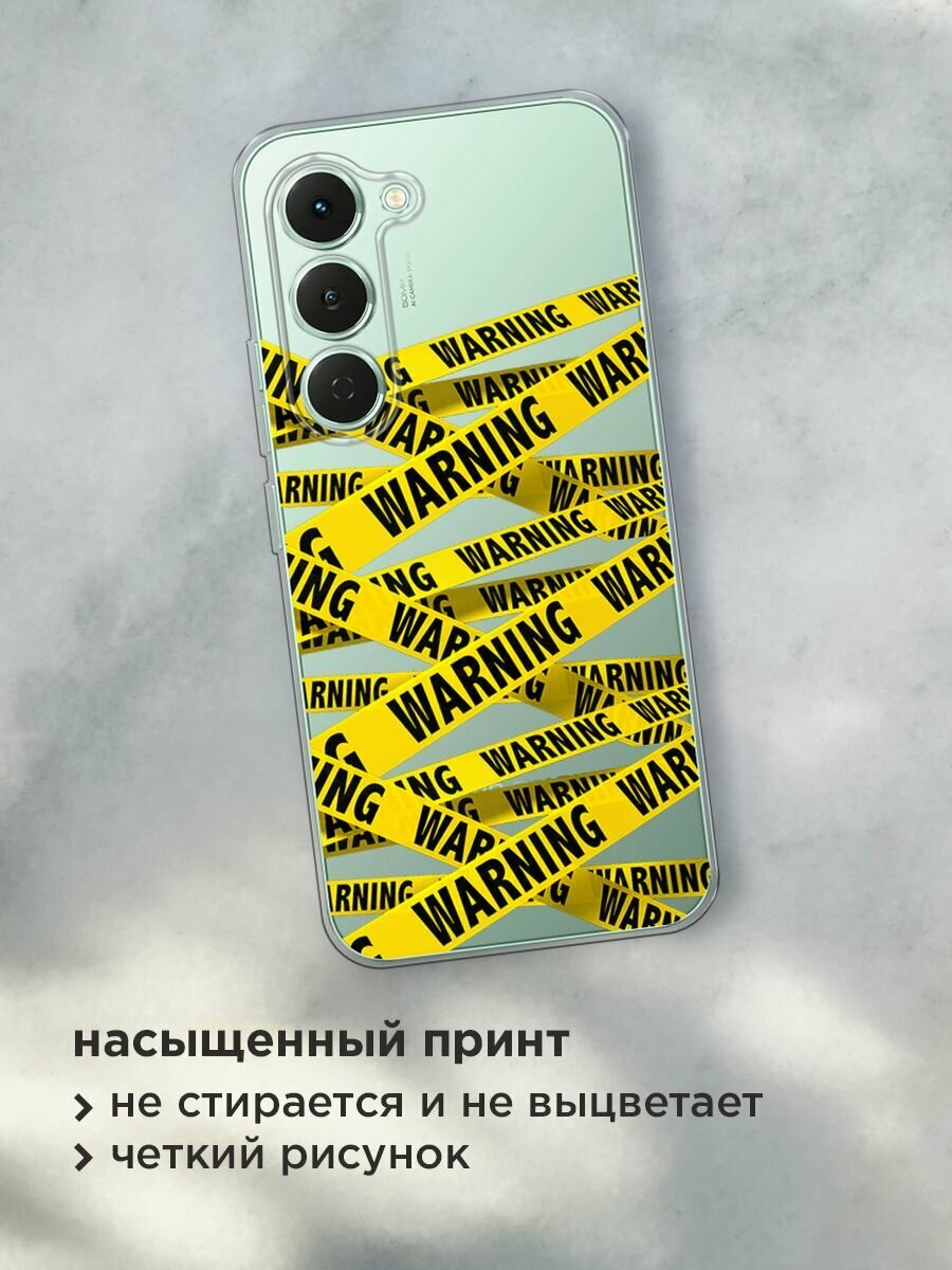 Чехол на Tecno Spark 40 Pro / Текно Спарк 40 Про с принтом "Warning!", прозрачный — фото 1