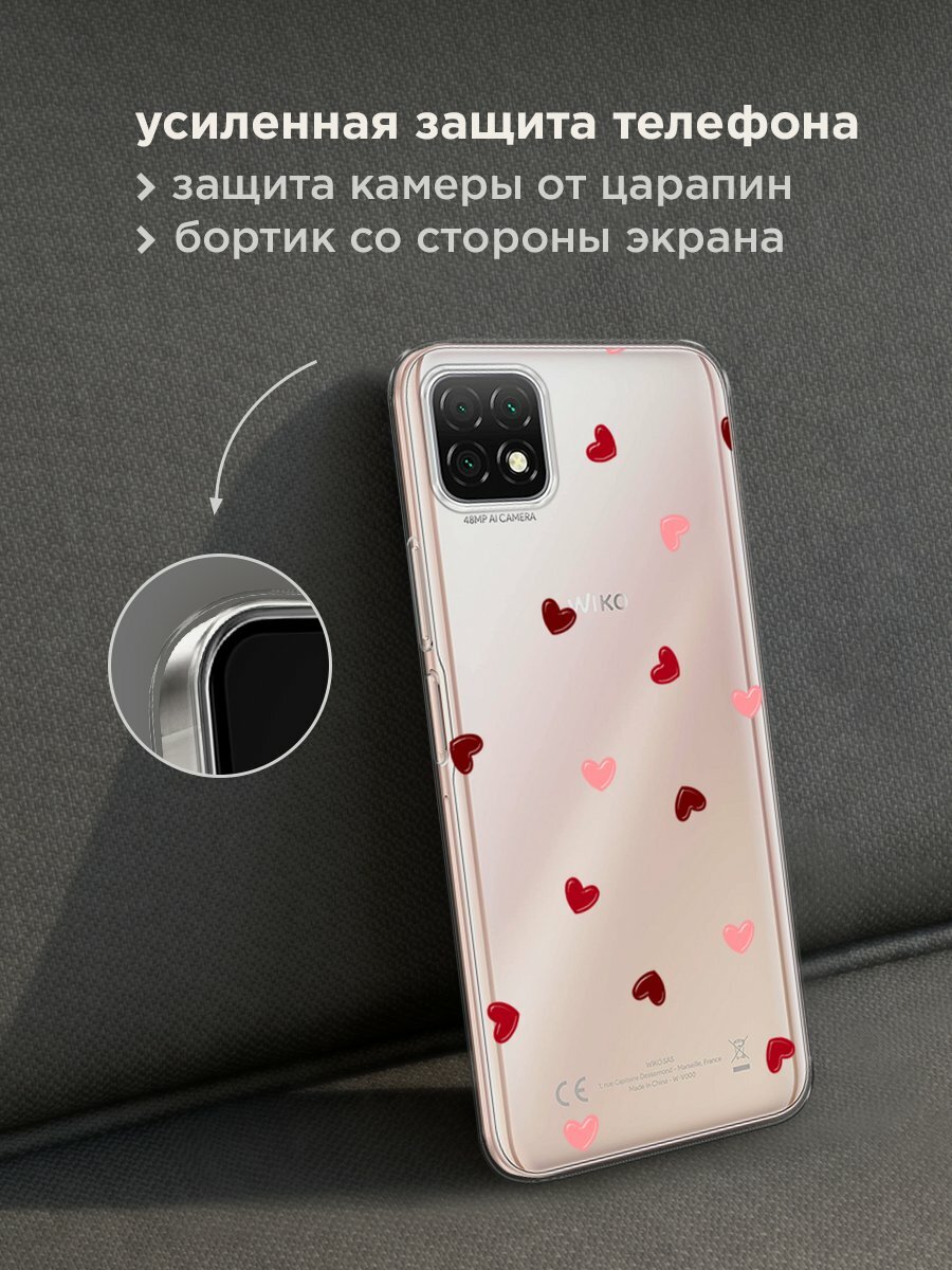 Чехол на Wiko T3 / Вико Т3 с принтом "Бордовые сердечки 2" — фото 1