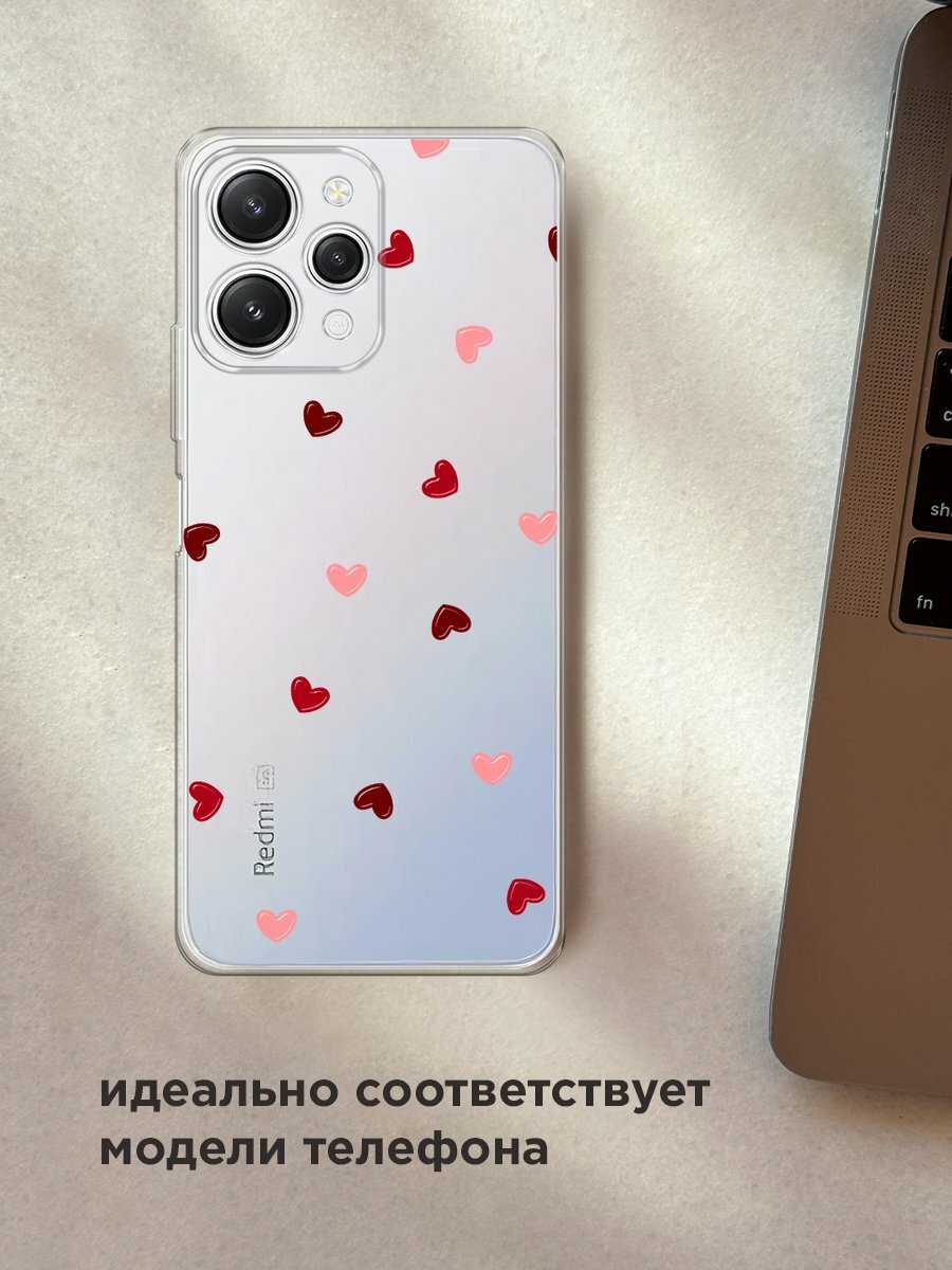 Чехол на Xiaomi Redmi 12 5G / Сяоми Редми 12 5G с принтом "Бордовые сердечки 2" — фото 1