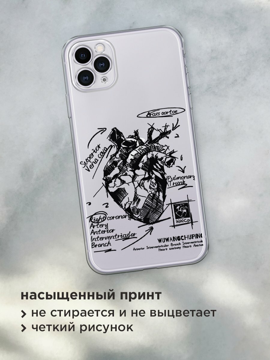 Чехол на Apple iPhone 11 Pro / Айфон 11 Про с принтом "Анатомическое сердце 2", прозрачный — фото 1