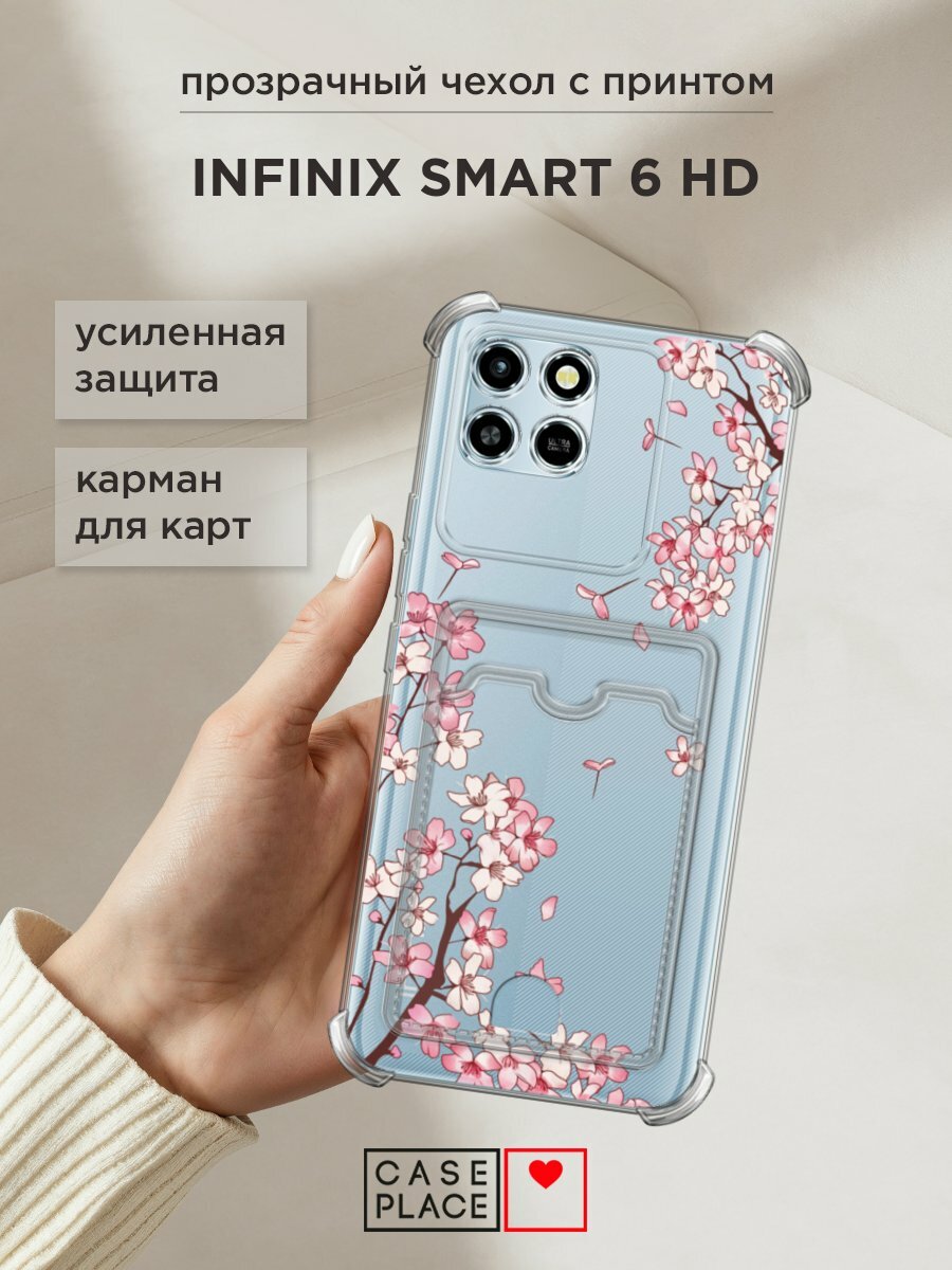 Чехол на Infinix SMART 6 HD (Инфиникс Смарт 6 HD) с картой и принтом "Ветви сакуры 1"