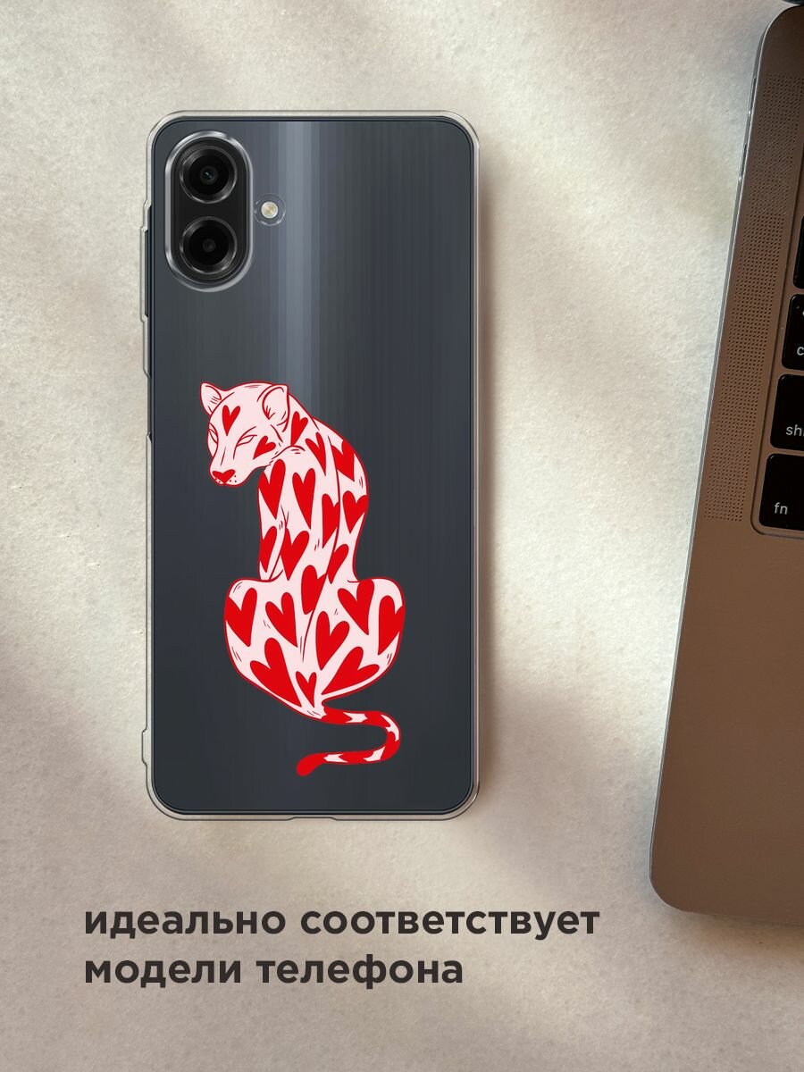 Чехол на Samsung Galaxy A07 / Самсунг А07 с принтом "Heart panther 2 - 14 февраля", прозрачный — фото 1