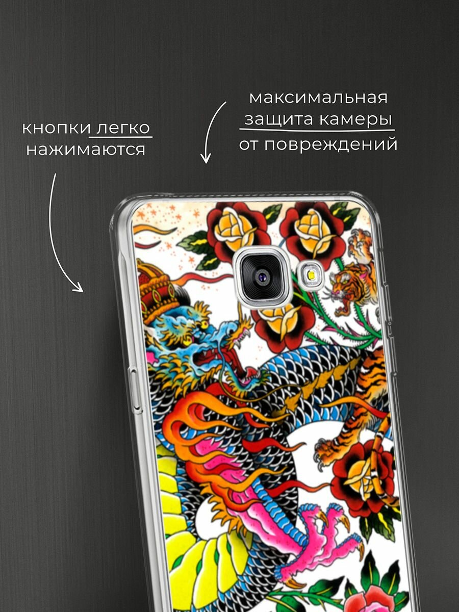 Чехол на Samsung Galaxy A5 2016 / Самсунг Галакси А5 2016 с принтом "Дракон в цветах" — фото 1