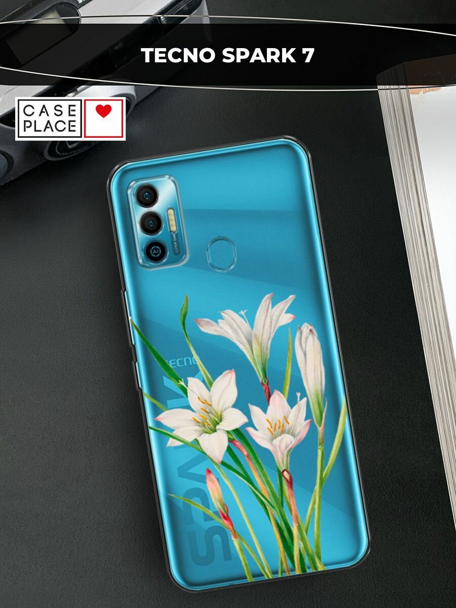Чехол на Tecno Spark 7 / Техно Спарк 7 с принтом "White lily", прозрачный