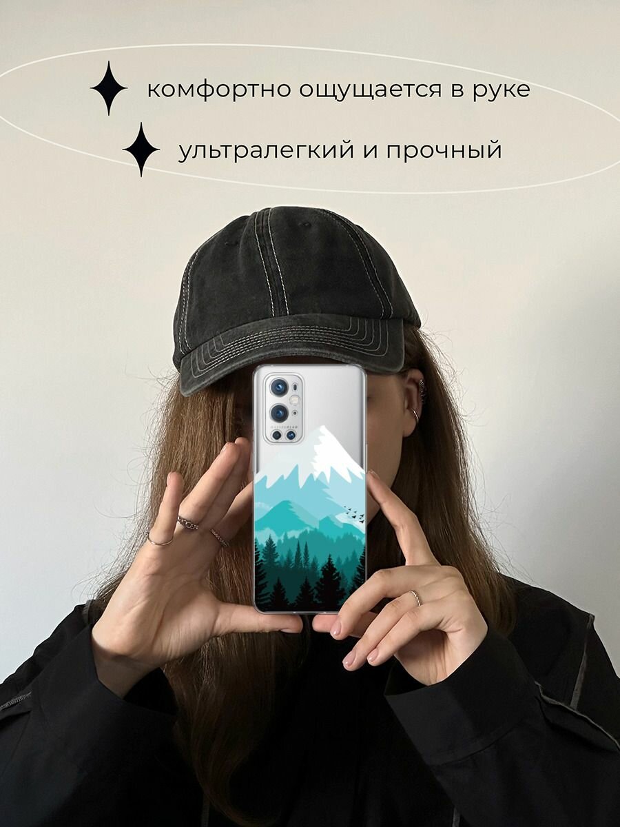 Чехол на OnePlus 9 Pro / ВанПлас 9 Про с принтом "Синяя снежная гора", прозрачный — фото 1