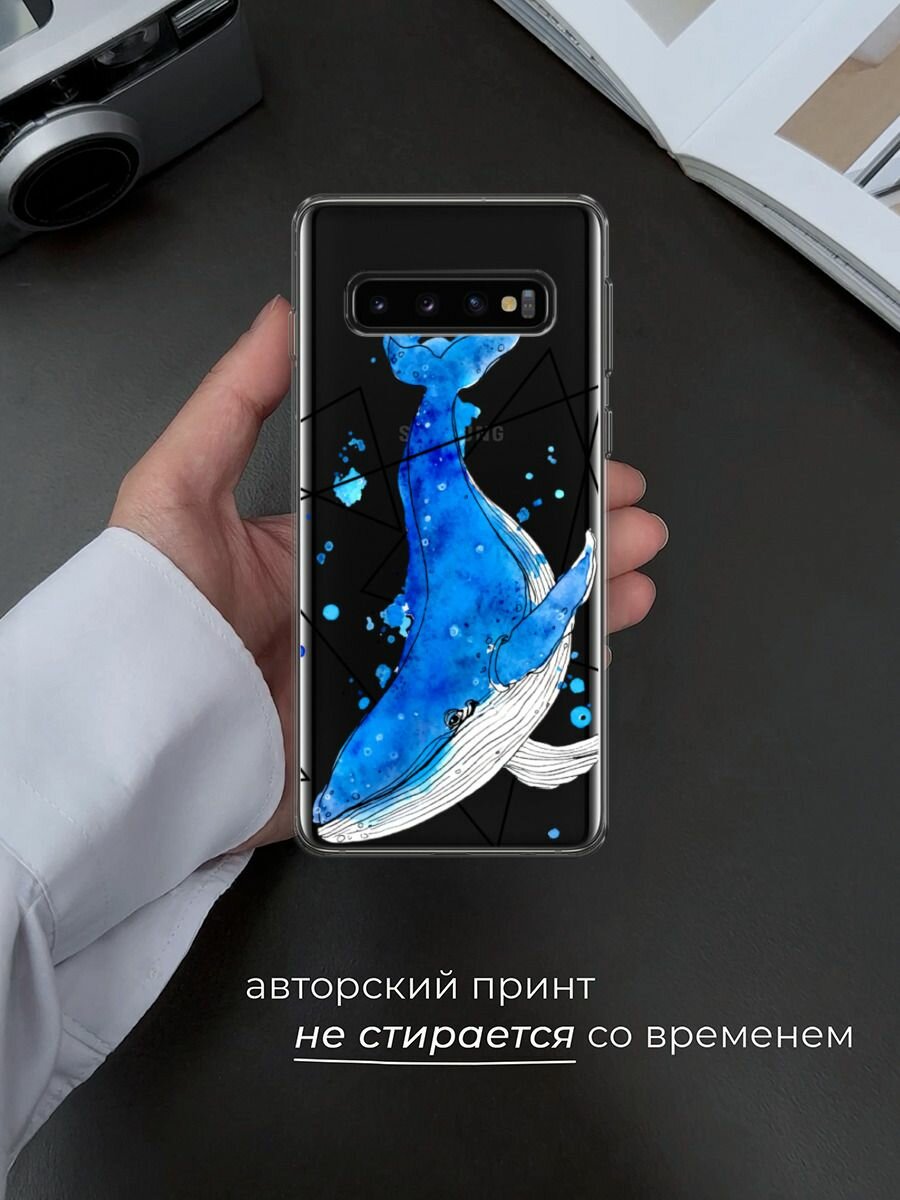 Чехол на Samsung Galaxy S10 + / Самсунг Галакси S10 Плюс с принтом "Кит графика", прозрачный — фото 1