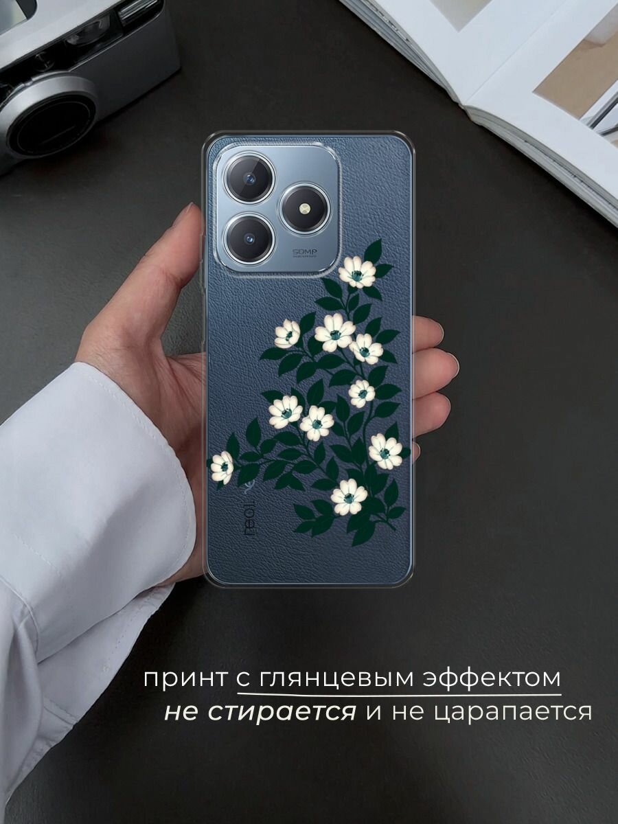 Чехол на Realme C63 / Реалми С63 с принтом "Цветы с черными листьями" — фото 1