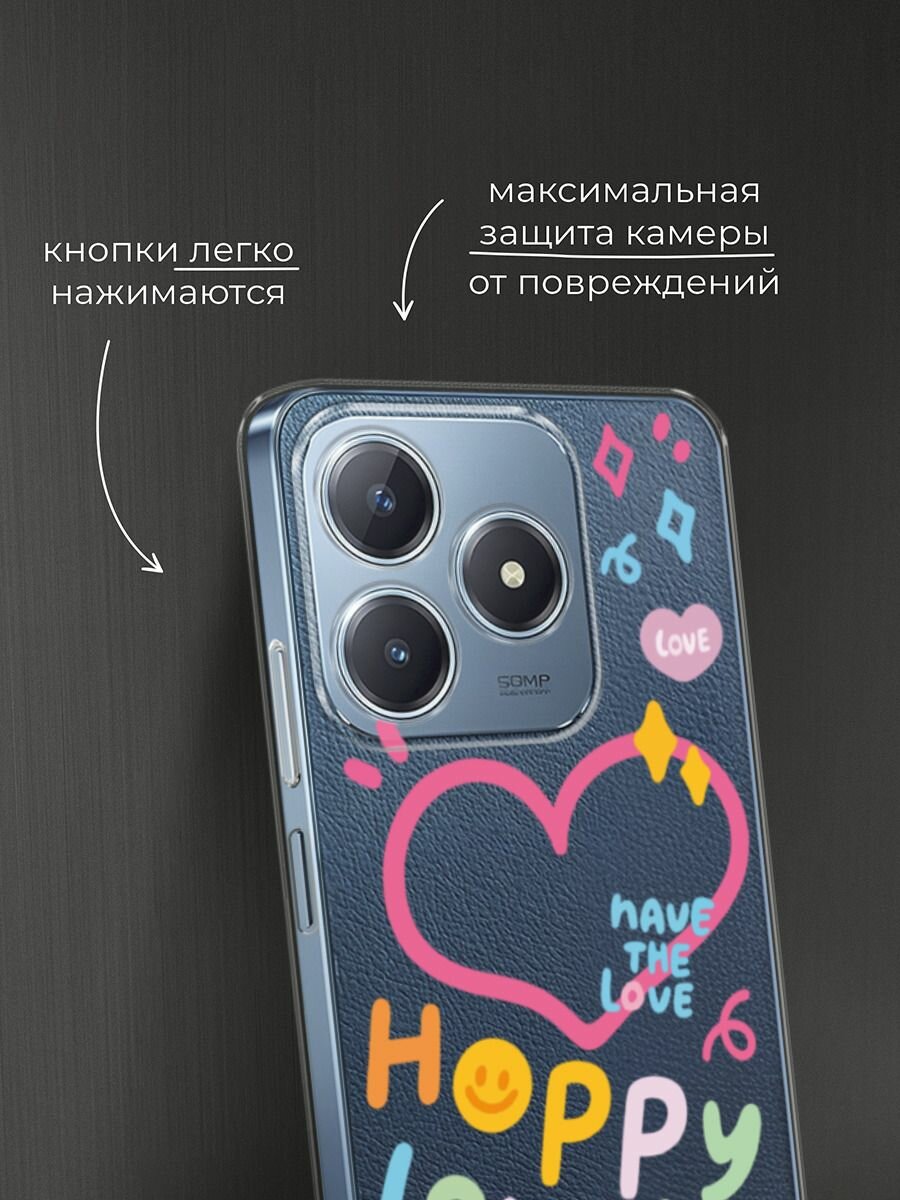 Чехол на Realme C63 / Реалми С63 с принтом "Happy lovely", прозрачный — фото 1