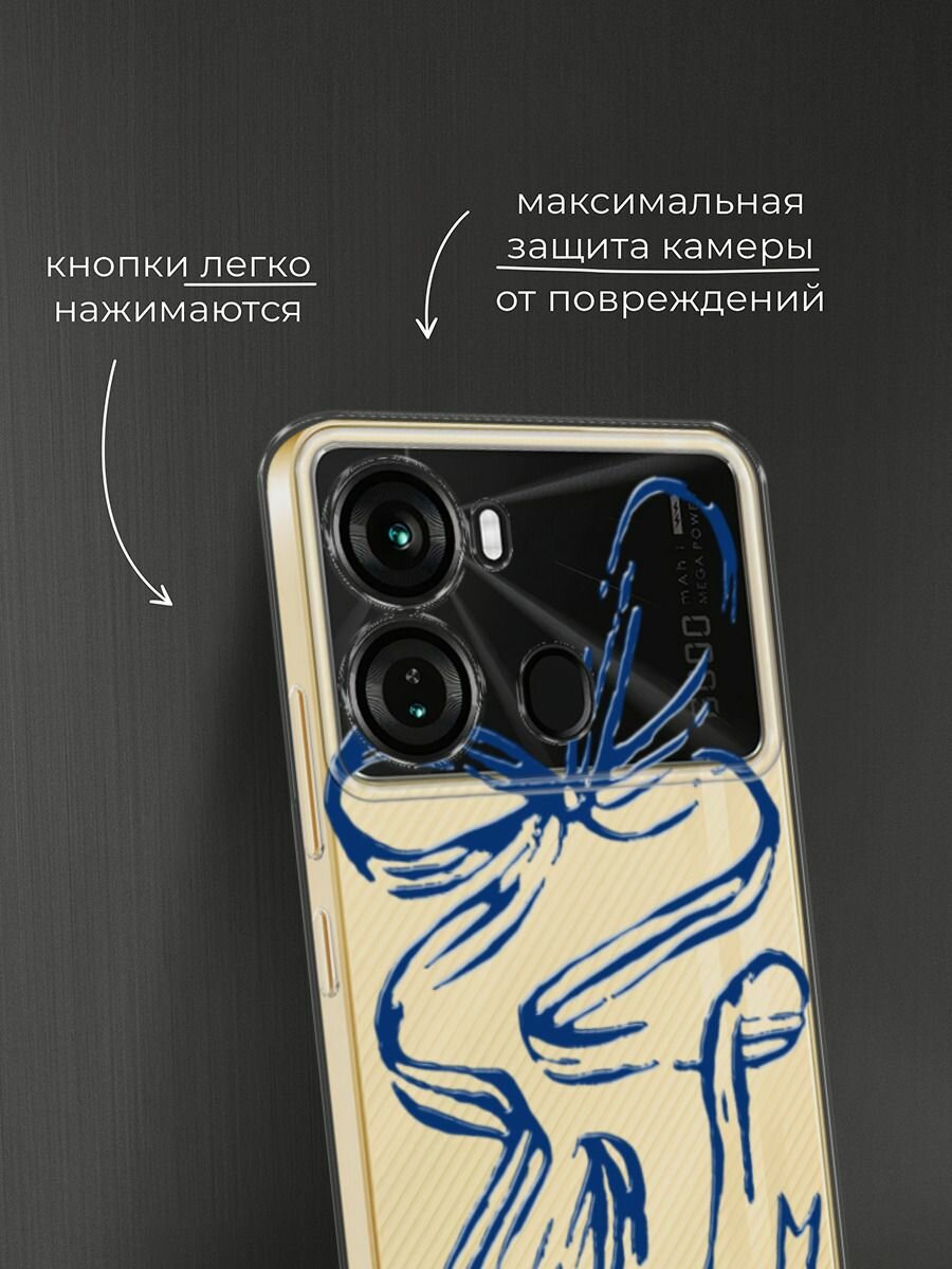 Чехол на Itel P40 / Ител P40 с принтом "Синие очертания банта 2" — фото 1
