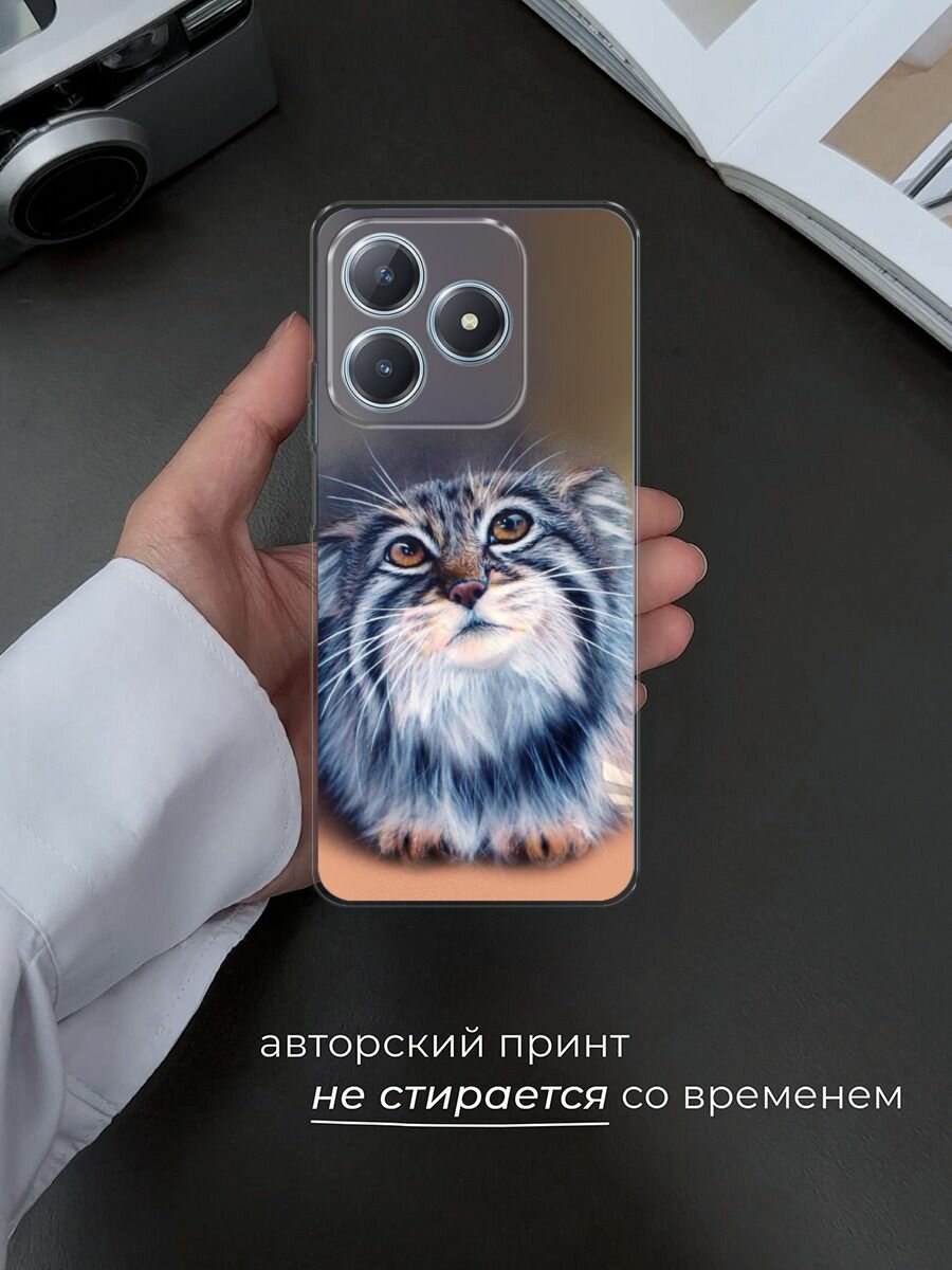 Силиконовый чехол на Realme C63 / Реалми С63 с принтом "Кот манул 2" — фото 1
