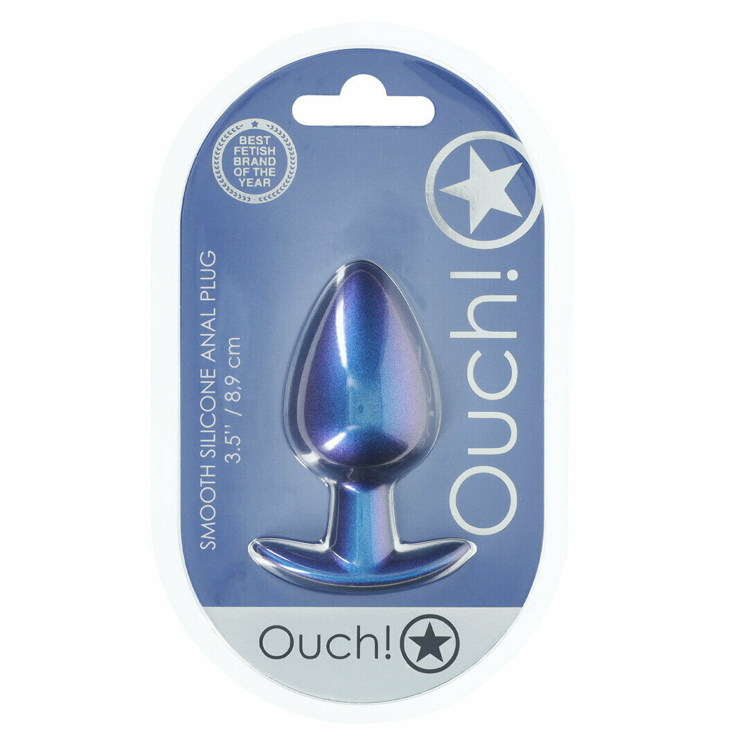 Анальная пробка Shots Toys "Ouch! Plug" L Metallic Blu, силиконовая, с ограничителем