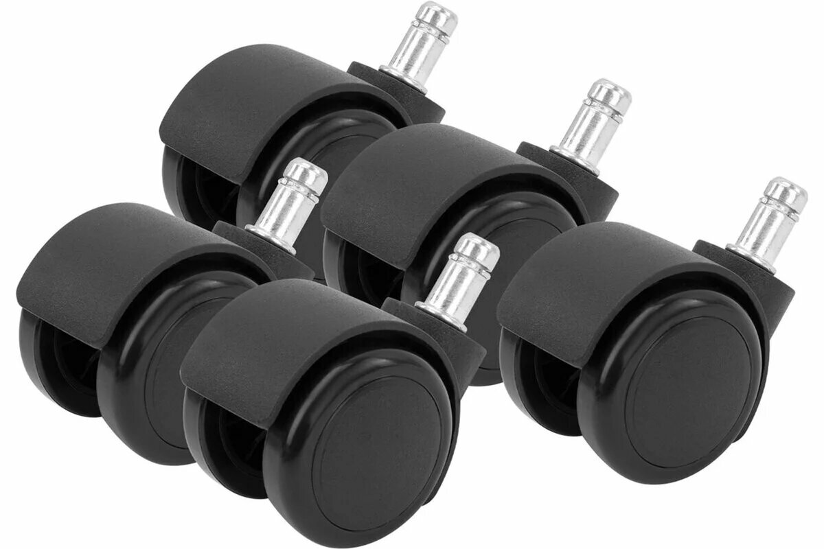 BRABIX прорезиненные колеса ролики SLIM для кресла, набор 5 шт, шток d11 мм, черные 533084
