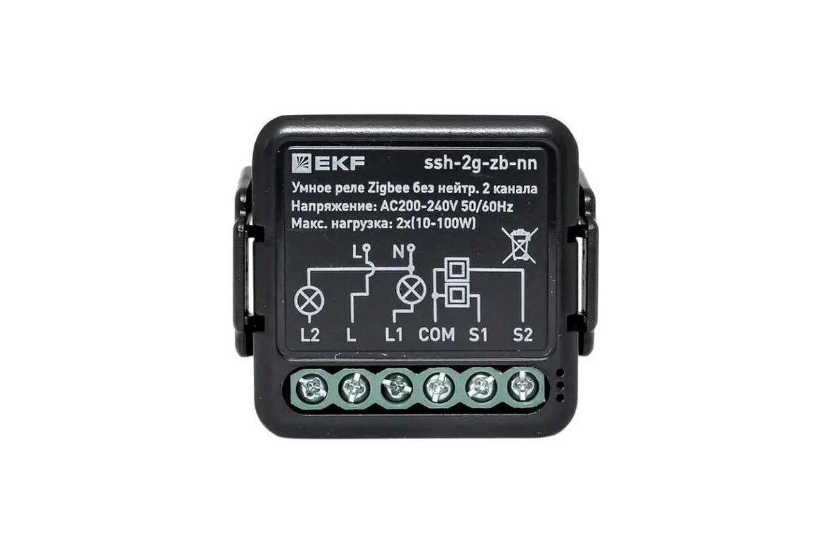 Умное реле в подрозетник EKF Connect Select 2-канальное без нейтрали Zigbee