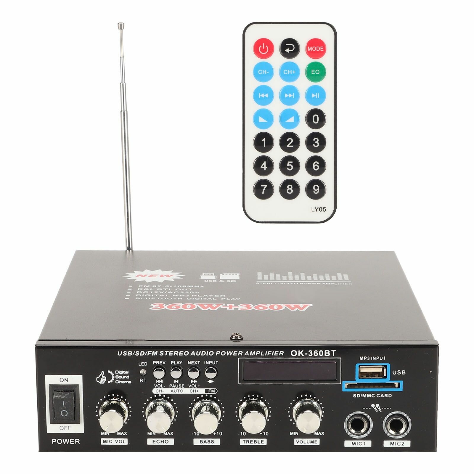 Цифровой усилитель Bluetooth 12 В, 360 Вт и 360 Вт, 220 В, регулятор громкости для домашних развлекательных заведений в автомобиле