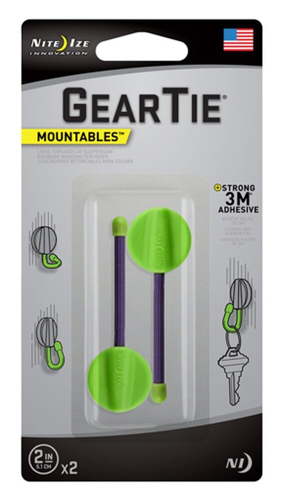 Многоразовая стяжка с крепежом Nite Ize Gear Tie Mountables 2" - Лайм/Фиолет 2 шт