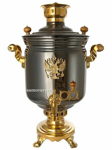 Угольный самовар 7 литров "цилиндр" черный никель с накладным гербом