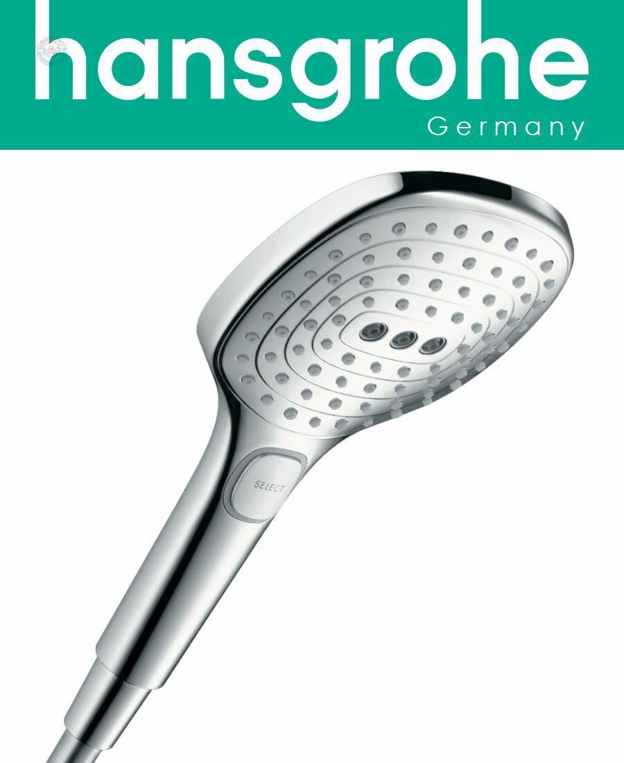 Лейка для душа Raindance Select E 120 3jet, три вида струи RainAir Rain Whirl, кнопка переключения, хром, внутренний подвод G , промываемый фильтр