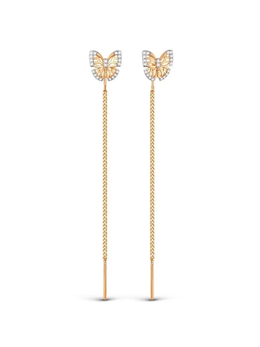 Серьги, серебро, 925 проба, золочение, фианит