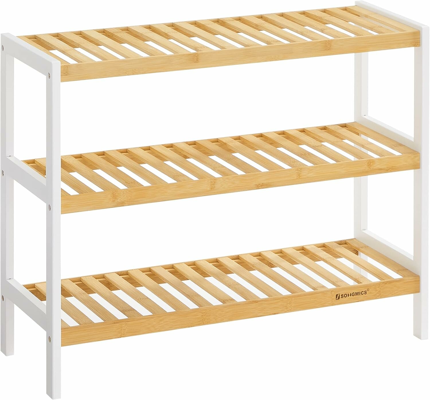 Полка для обуви SONGMICS из бамбука, 3 уровня,70 x 55 x 26 см, белый и натуральный цвет- LBS03H