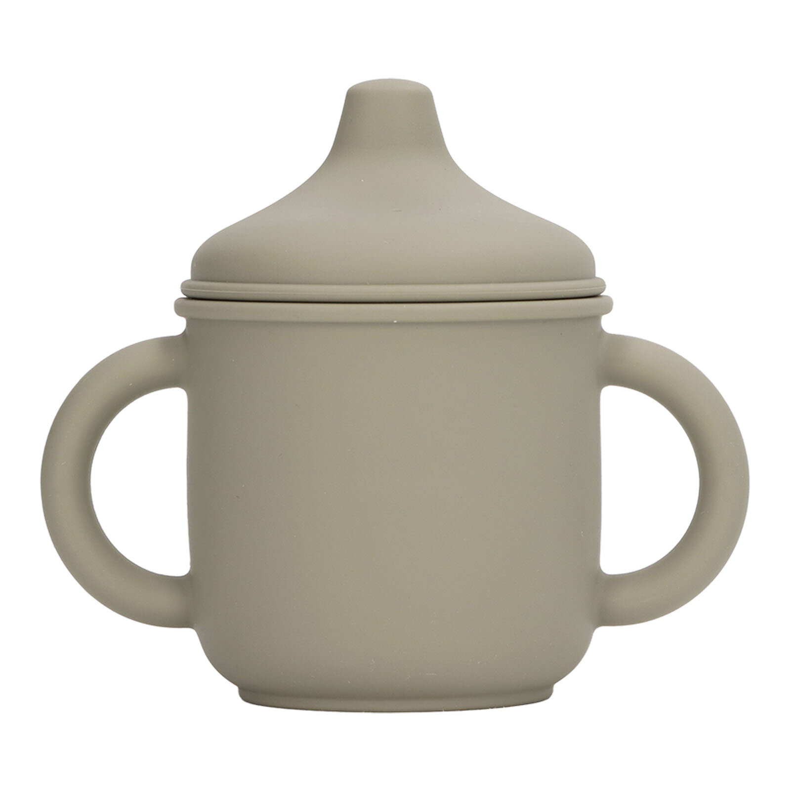 Силиконовая непроливаемая кружка для приучения к горшку с ручкой и носиком, пригодная для мытья в посудомоечной машине и использования в микроволновой печи, зеленого цвета.