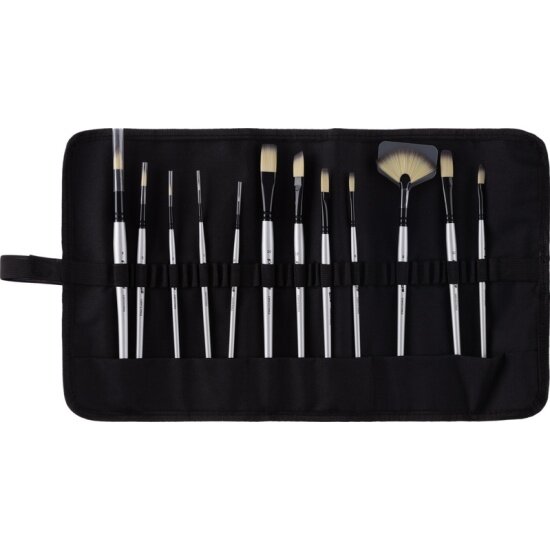 Набор кистей Комус худож Арт, синт. сред. жестк, корот. ручк, черн. пенал,12шт/наб