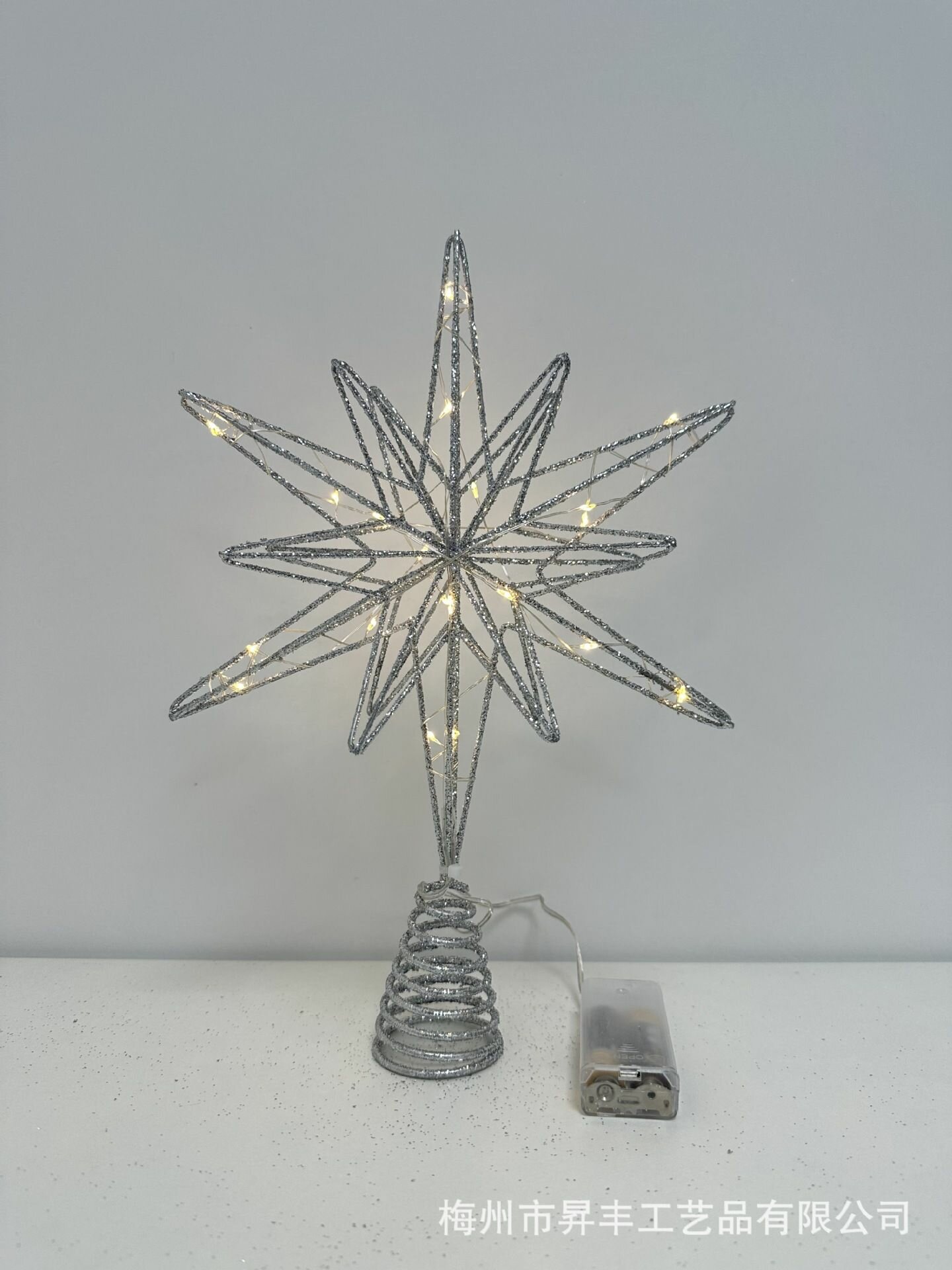 Светящаяся верхушка на ёлку Звезда с блёстками, светодиодный наконечник, тёплый белый свет