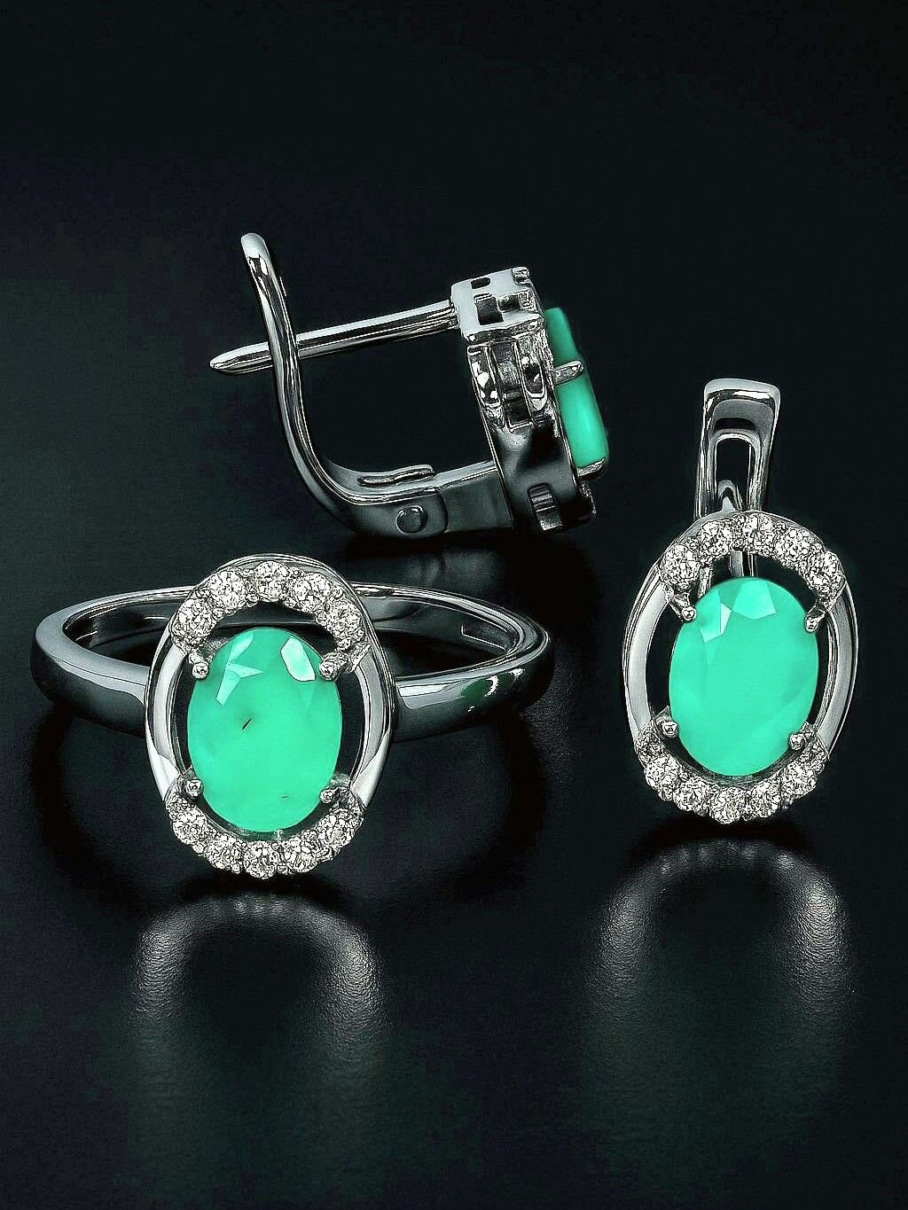 Ювелирный комплект, серебро, 925 проба, родирование, изумруд, фианит