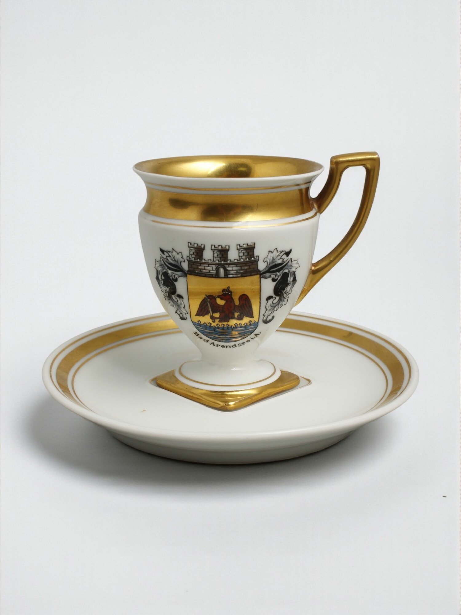 Антикварная кофейная пара, фарфор, деколь, живопись, Европа, 1960-е г.