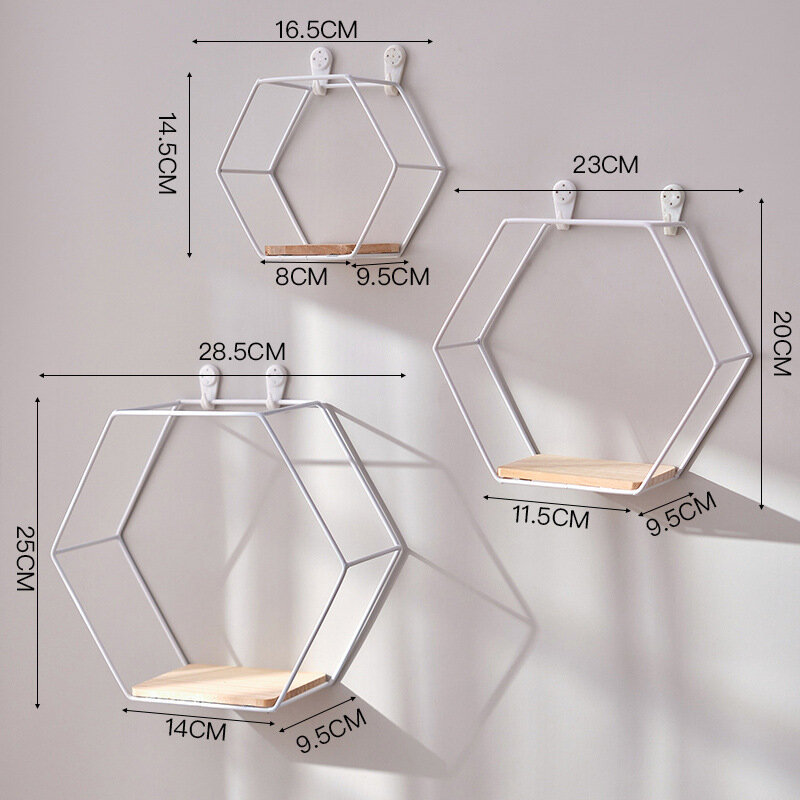 Шестиугольный Настенные стеллажи，Без пробивки，внутренняя отделка стен，белое，3 шт，Стеллаж для хранения вещей