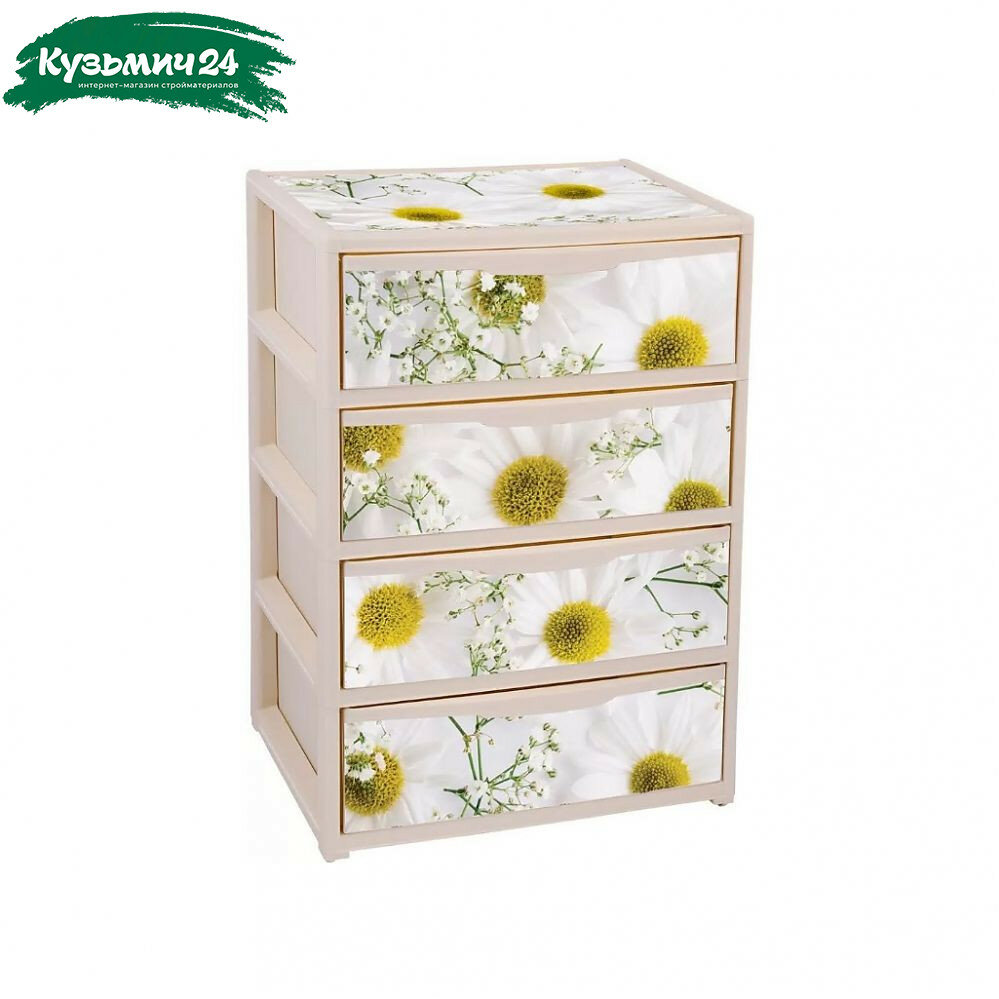 Комод ЭльфПласт Elegance 444, 4 ящика, прямоугольный, с рисунком, 410х555х810 мм