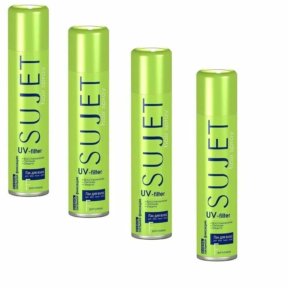 Лак для укладки волос Sujet, UV-filter, очень сильная фиксация, 180 мл, 4шт