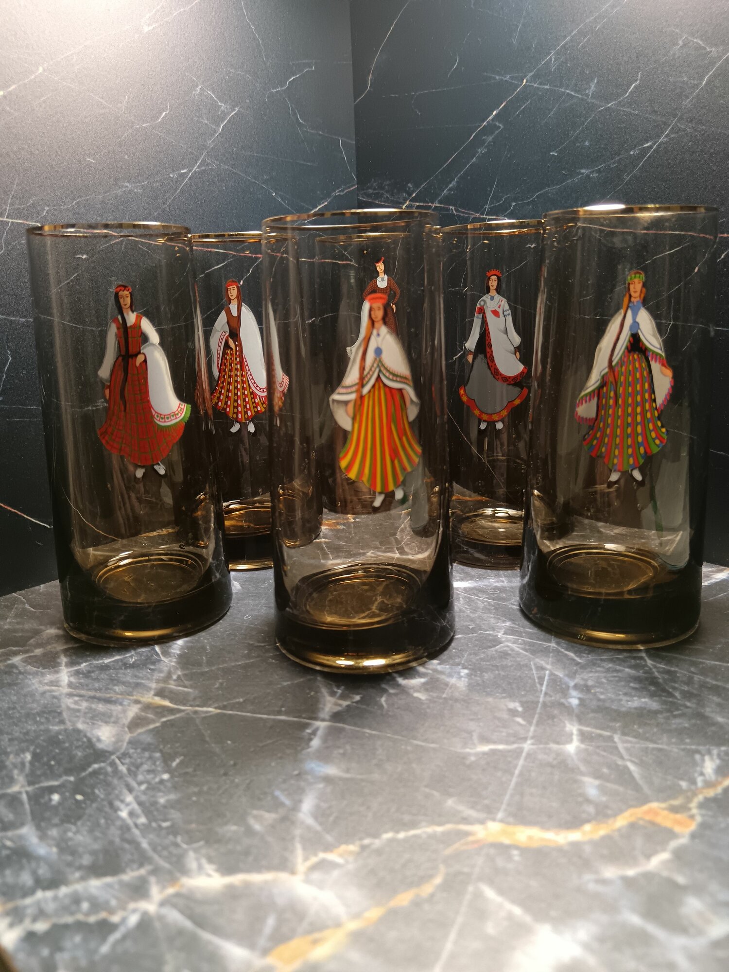 Стаканы из цветного стекла, Ливанский стекольный завод, винтаж , 1970 гг