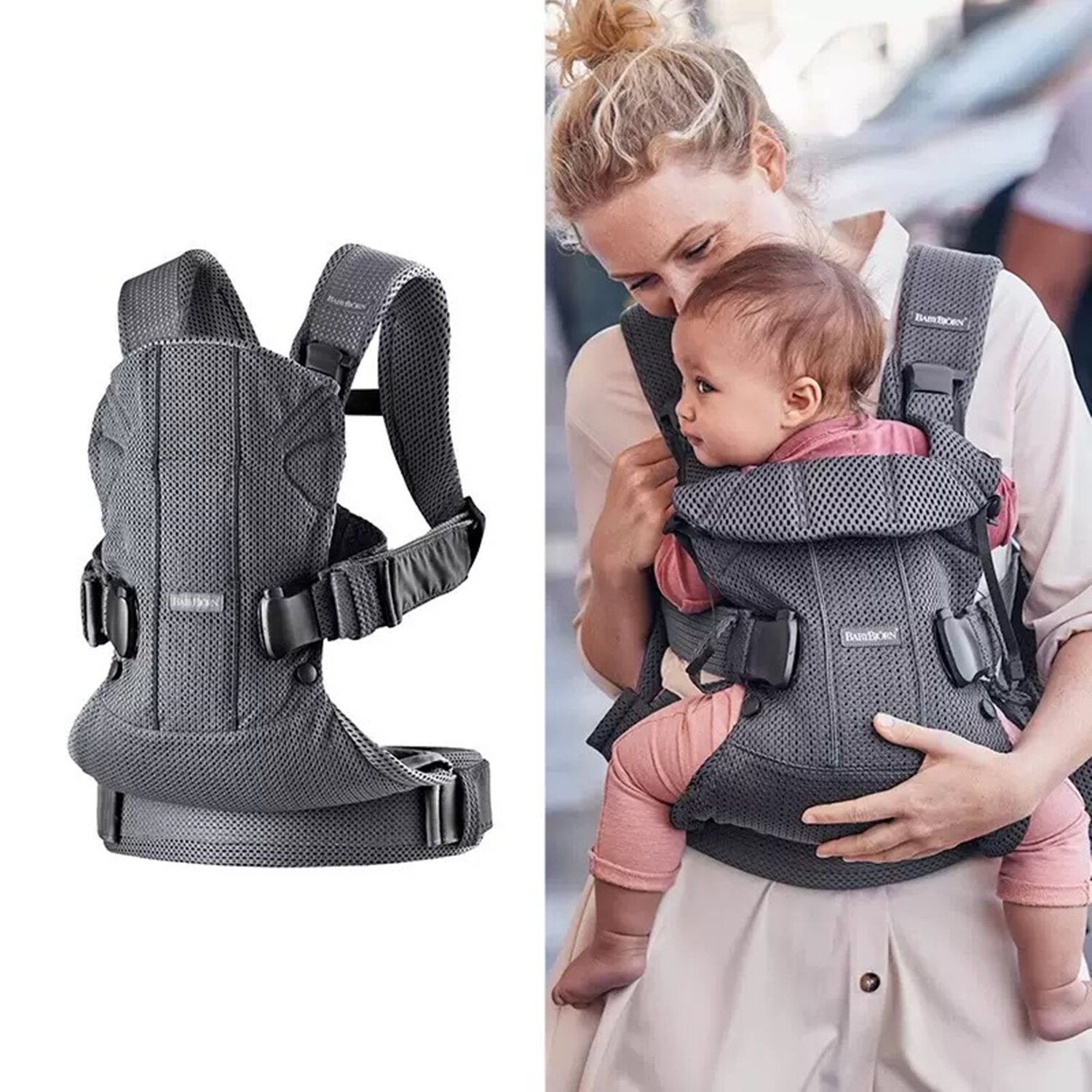 Слинг-эргорюкзак BabyBjorn One Air 3D Mesh для переноски ребенка с рождения и до 3 лет, 3 положения, Дымчато-серый