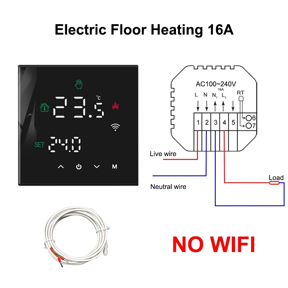 Tuya WiFi умный термостат контроллер белый или черный для воды Электрический пол Газовый Котел Отопление работает с Google Home Alexa, Electric No Wifi-B