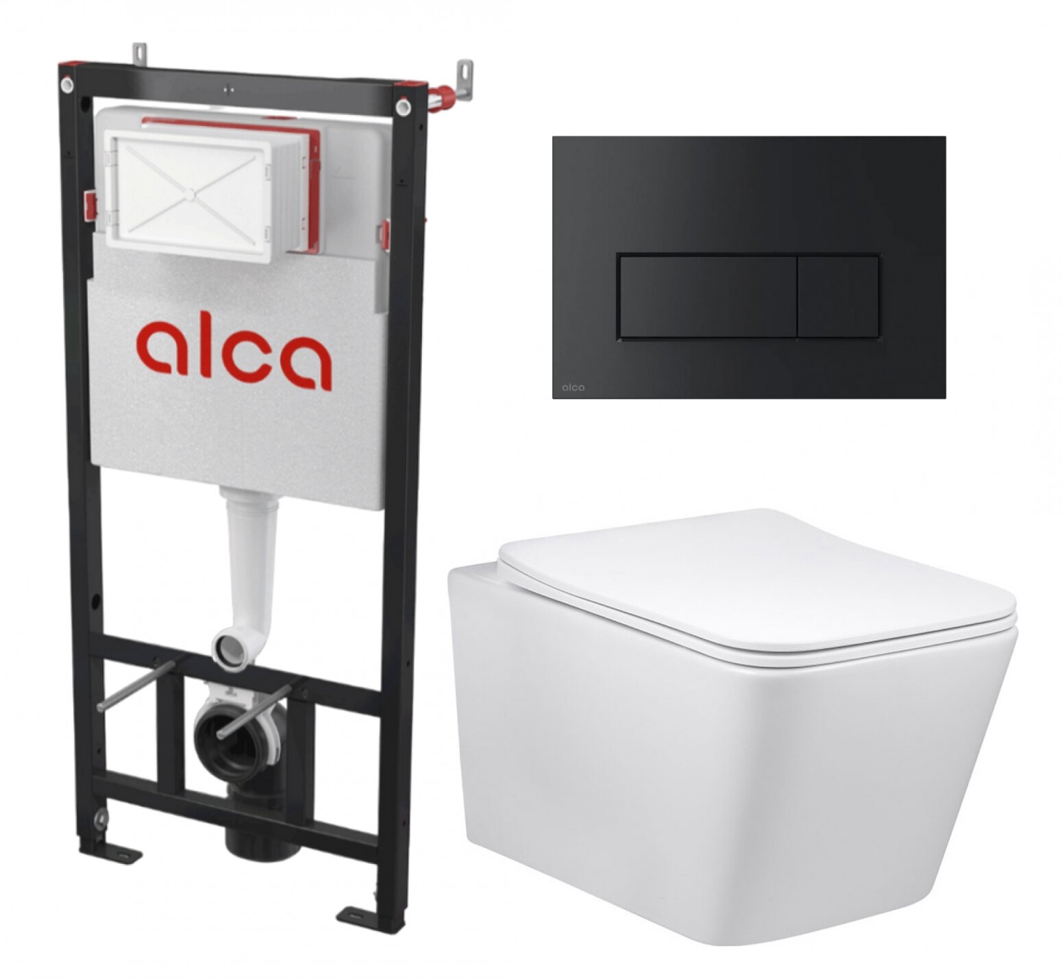 Комплект 3 в 1 инсталляция AlcaPlast + Унитаз Vincea Q-Line VT1-12 + кнопка черная
