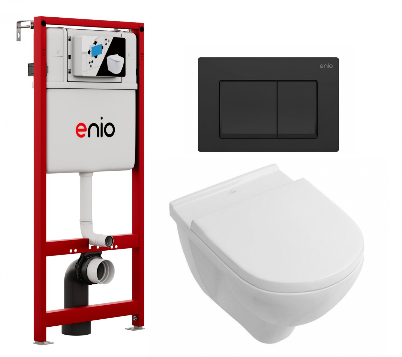 Комплект 3 в 1 инсталляция Enio Profi EN7050050 + Унитаз подвесной Villeroy & Boch O Novo + кнопка черная матовая Pulsante