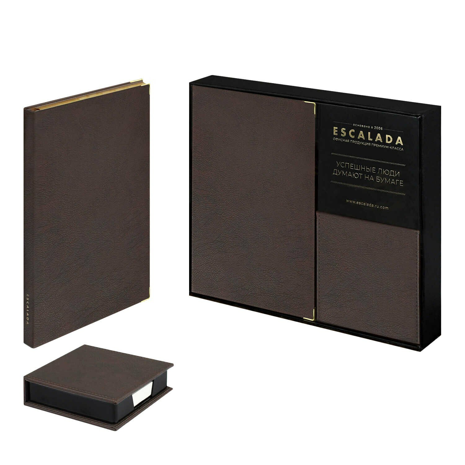 Ежедневник недат. А5 160л "Шеврет глосс" коричневый, мягк. переплёт, иск. кожа, подставка с бум. блоком, фольгир. срез, ляссе