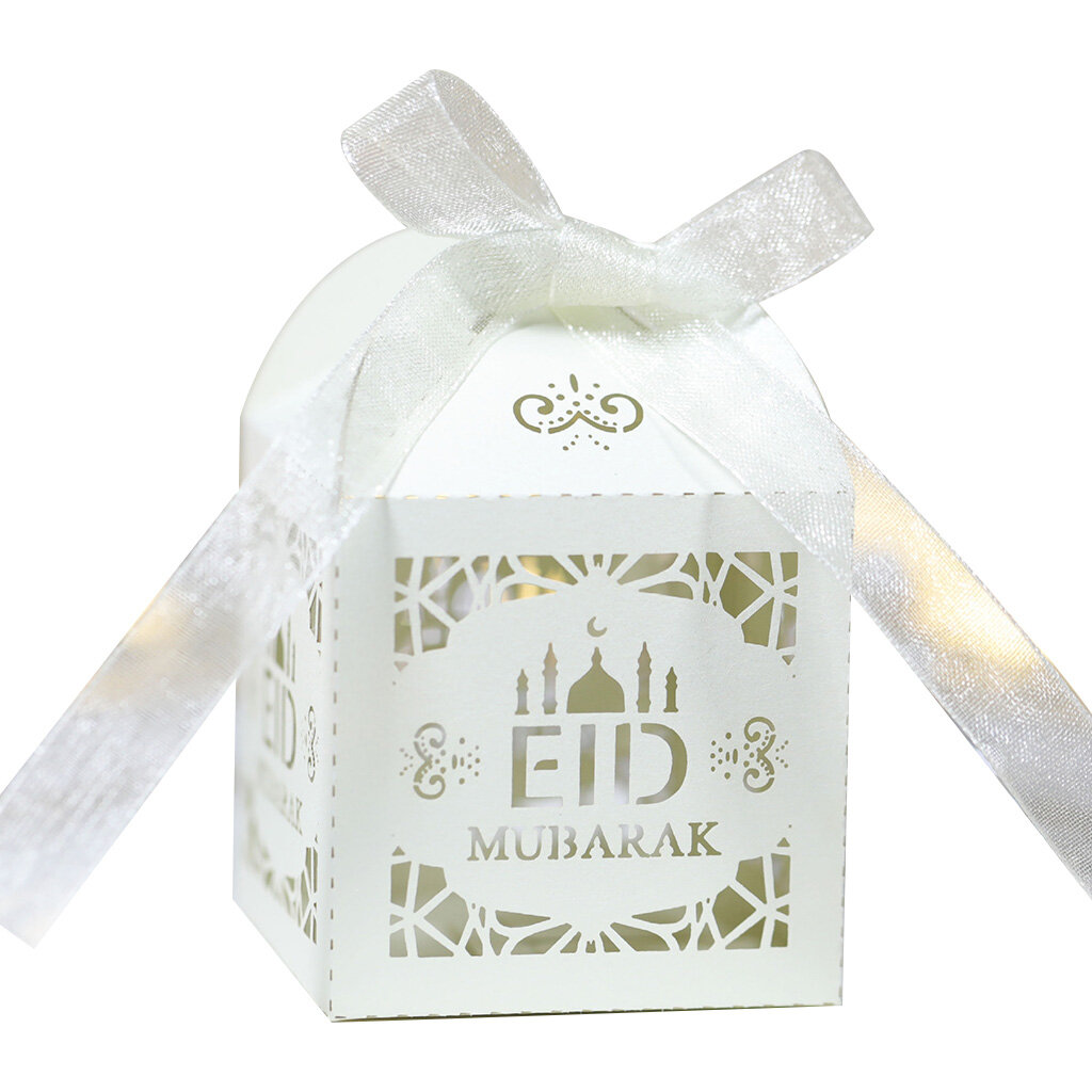 100шт Ид Мубарак Бумажная коробка конфет Рамадан Украшения Мубарак Полые подарочные коробки Исламские мусульманские принадлежности для вечеринок и фестивалей
