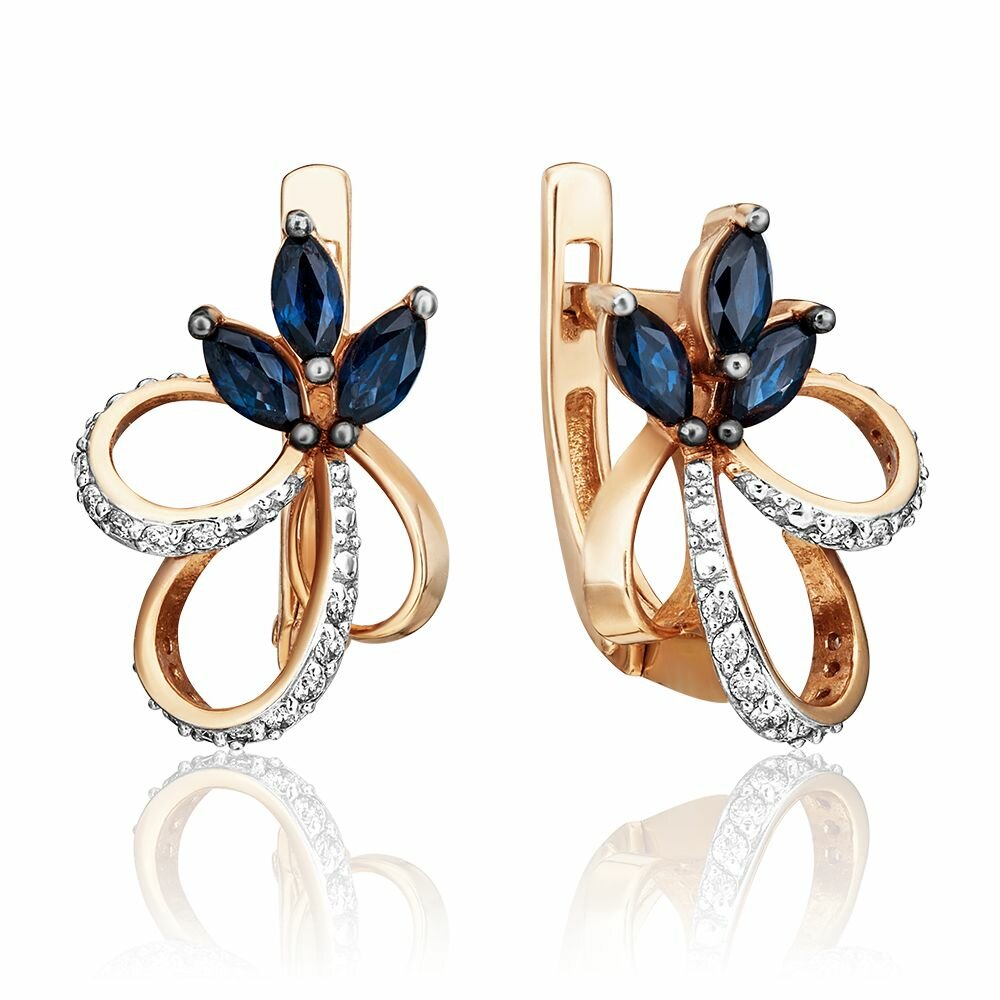 Серьги, красное золото, 585 проба, бриллиант, сапфир