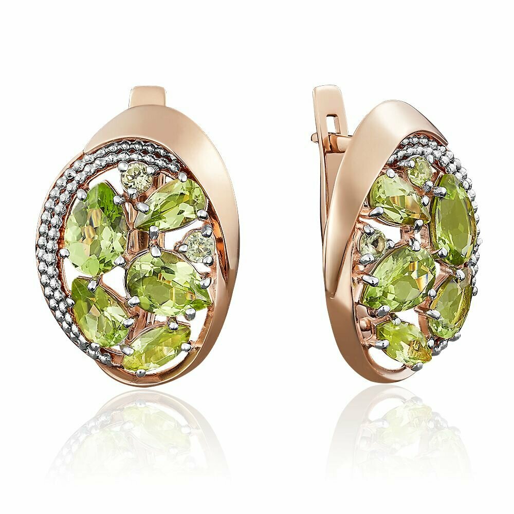 Серьги, красное золото, 585 проба, хризолит