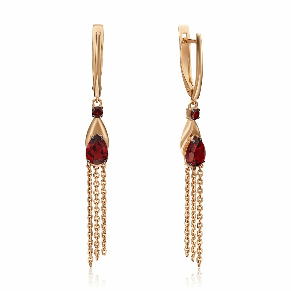 Серьги, красное золото, 585 проба, гранат