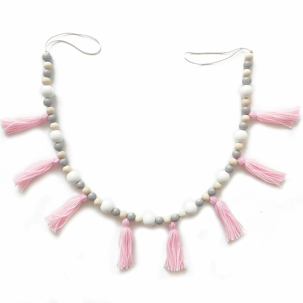 Деревянные бусы с кисточкой для декора, Розовый