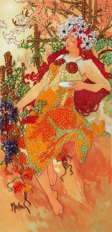 Вышивка хрустальными камнями "Осень" 17,5x33,5 см, Девушки Абстракция Люди