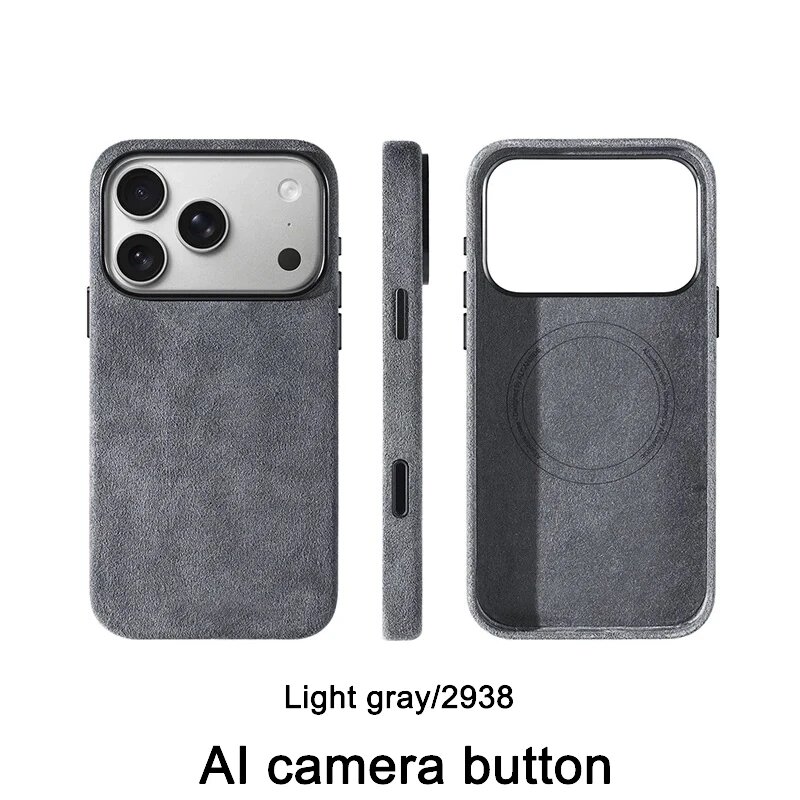 Серый кожаный чехол для iPhone 17 Pro Max, 2938 Light Grey, MagSafe