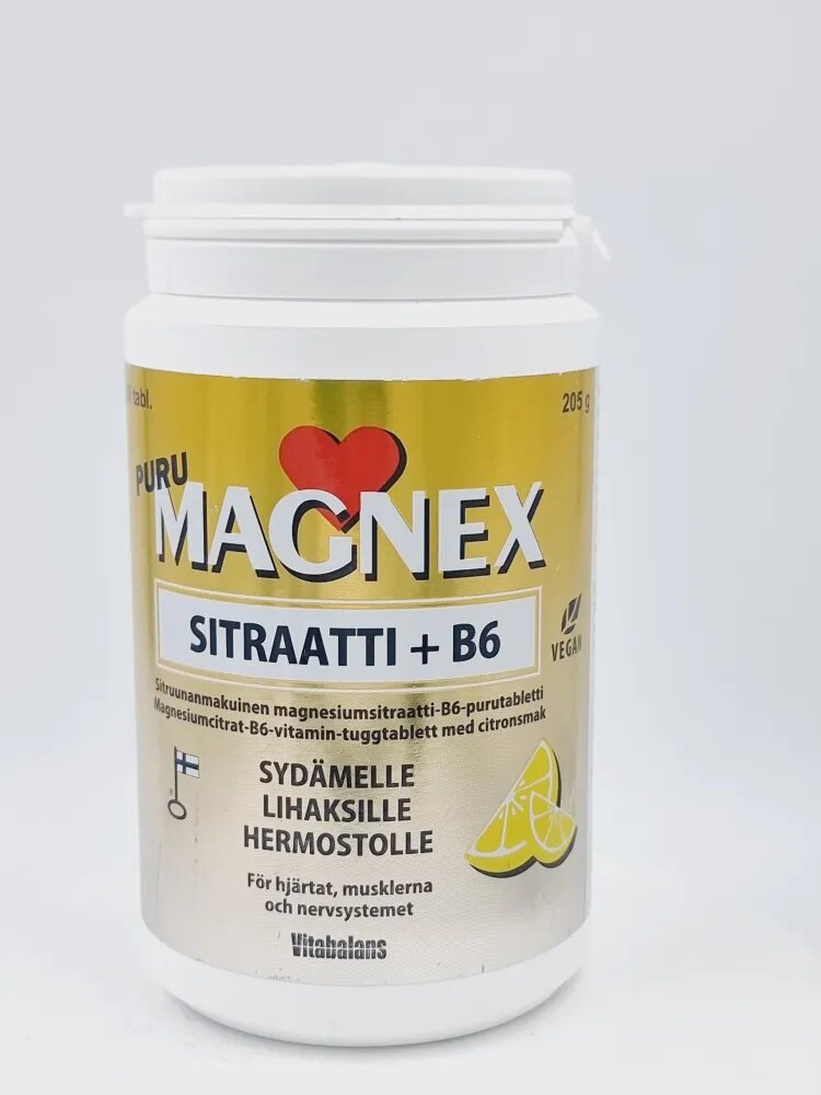 Magnex Sitratti+B6, Vitabalans 100 жевательных таблеток, магний 375 мг+В6 3 мг, 205 г