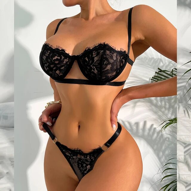 Комплект кружевного белья, женский сексуальный комплект бикини, комплект из бюстгальтера и трусиков, прозрачный комплект нижнего белья Babydoll, женский сексуальный Babydoll