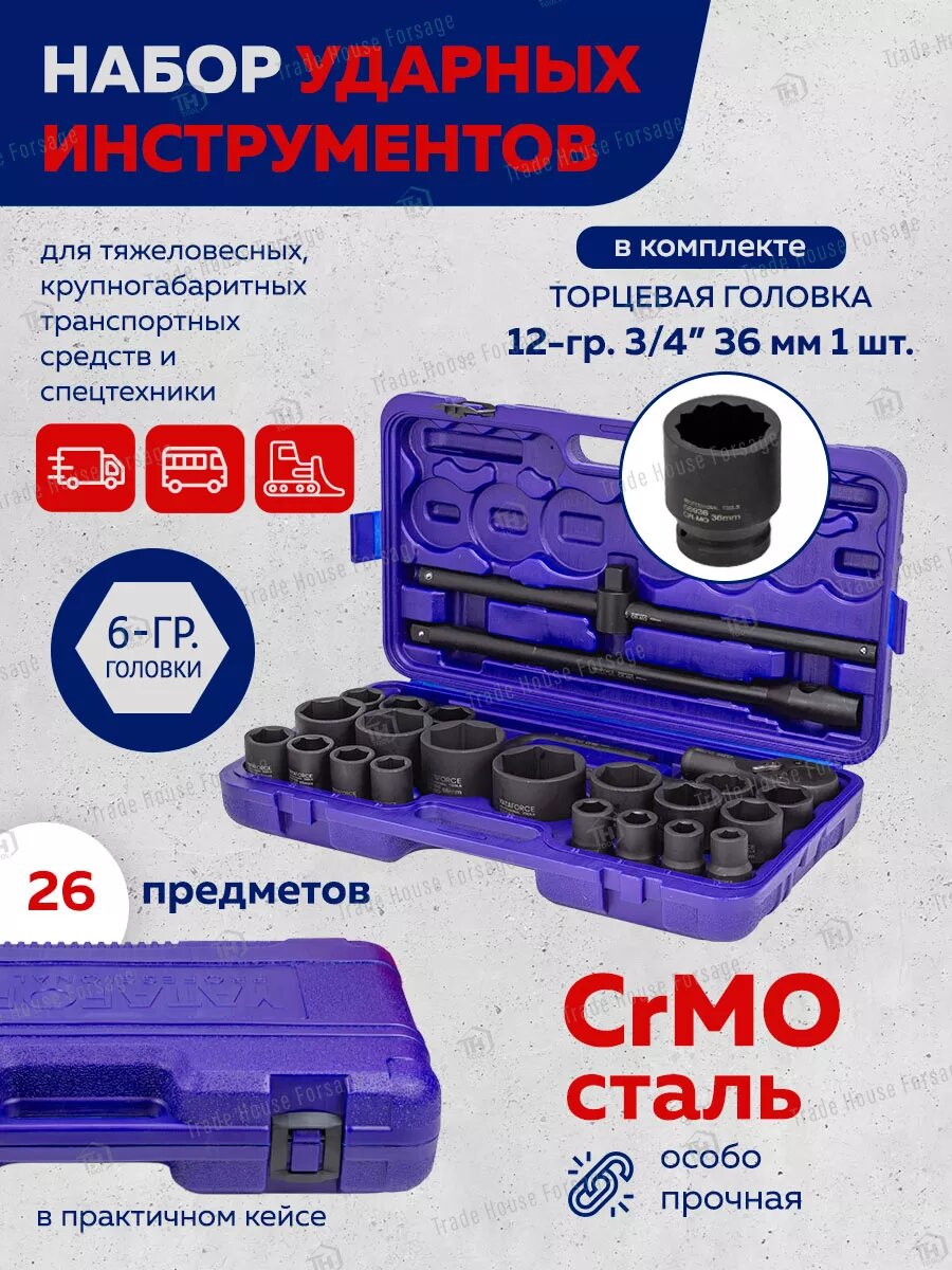 Набор торцевых 6-гр. ударных головок 26 предметов